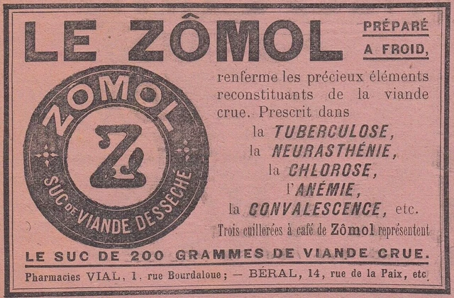 V6872 ZOMOL SUC de viande desséché - Publicité ancienne 1902 ...