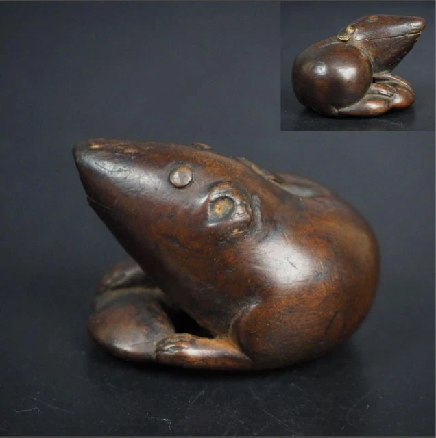 SOURIS EN BOIS d'époque Edo Netsuke ornement sculpté japonais bois ...