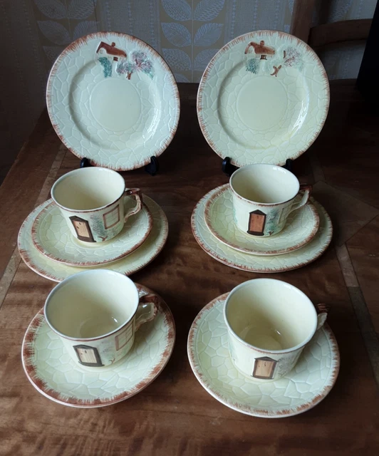 KEELE ST. POTTERY England 1950s Trios x 4 Handpainted *12 pieces £10.26 ...