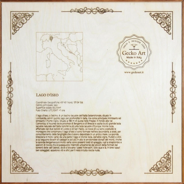 LAGO D'ISEO MAPPA Cartina 3D Quadro Moderno Map Chart | www.geckoart.it ...