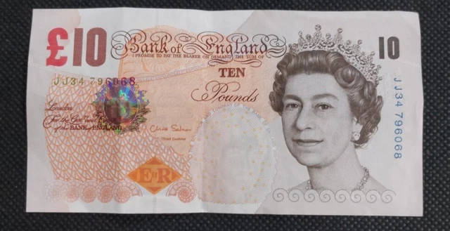 BANK OF ENGLAND Ten pound note Salmon ind:JJ34 Circulated £16.50 ...