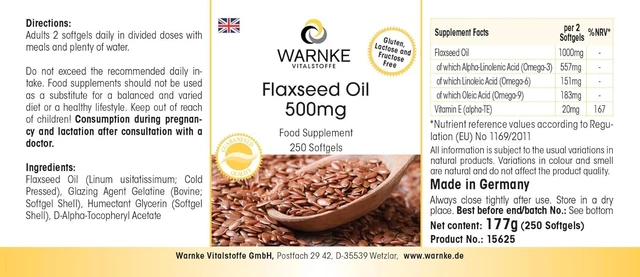 LINSEED OIL CAPSULES - Vegetable Omega 3-6-9 - High Dose - Flaxseed ...