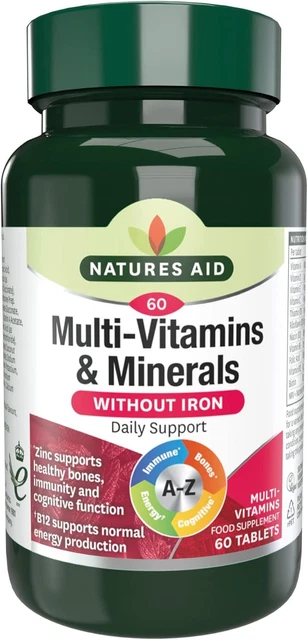 NATURES AID MULTIVITAMINS & Minerals Without Iron - High Strength One-a ...