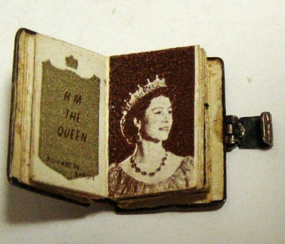 ANTIQUE 1953 CORONATION Queen Elizabeth II Mini Silver Book 10mm x 15mm ...