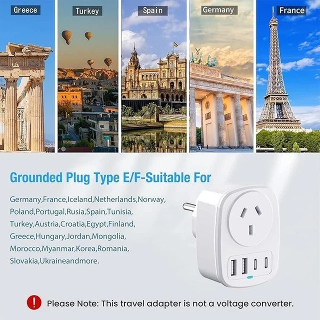 AU TO EU Travel Adapter 2pcs, Autralia to European Travel Plug with 4 ...