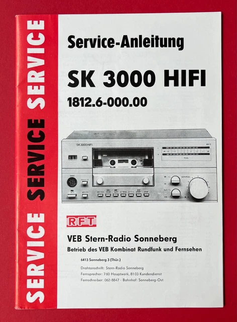 DDR RFT SERVICE Anleitung VEB Stern Radio Sonneberg 1983 SKR 3000 HIFI ...