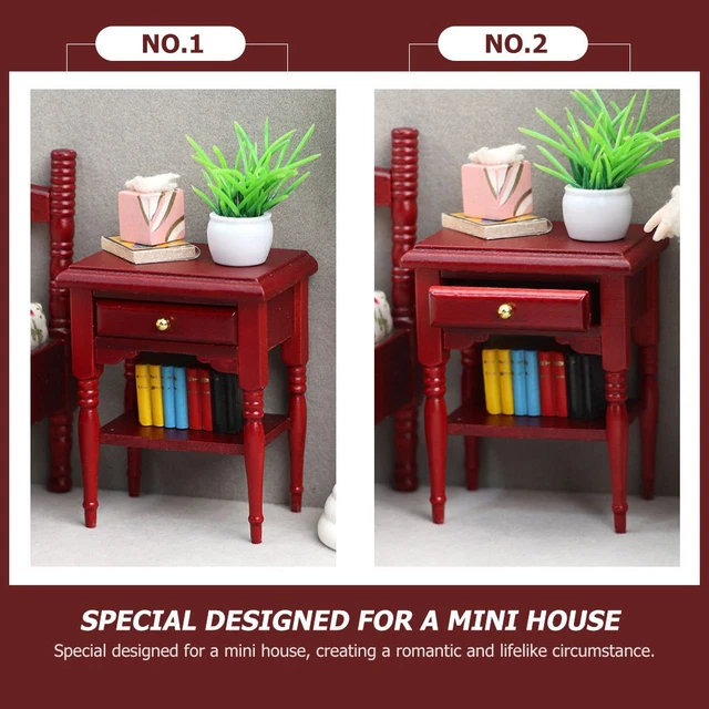 MINIATURE WOOD BEDSIDE Table Mini Night Table Model Doll House ...