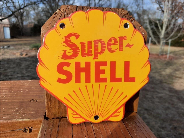 PORCELAIN SUPER SHELL Clam Sign Door Push Plate Gas Station Gasoline ...
