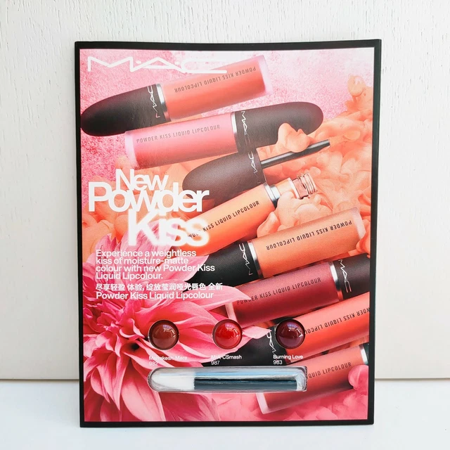 MAC POWDER KISS Liquid Lip Colour Sample Card, 3 shades tester & Brush ...