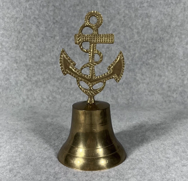 NAUTICAL CAPTAIN CALL Solid Brass Ships Anchor Table Bell Artwork ...