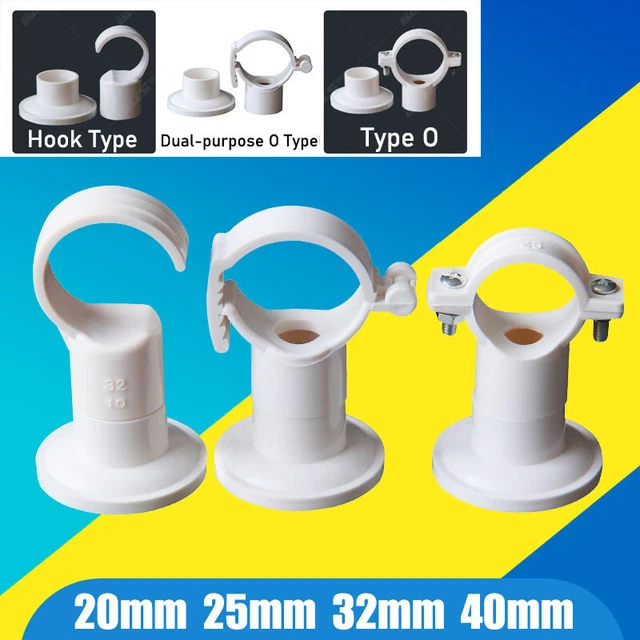 WHITE PVC PIPE Clamp 20/25/32/40mm Plastic Pipe Clip Tube Holder O ...