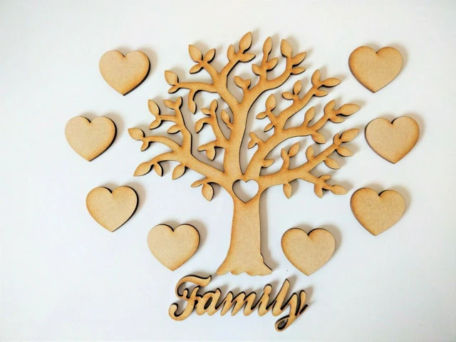 WOODEN BLANK MDF Family Tree Kit Set of 14 Heart shapes Banner ...
