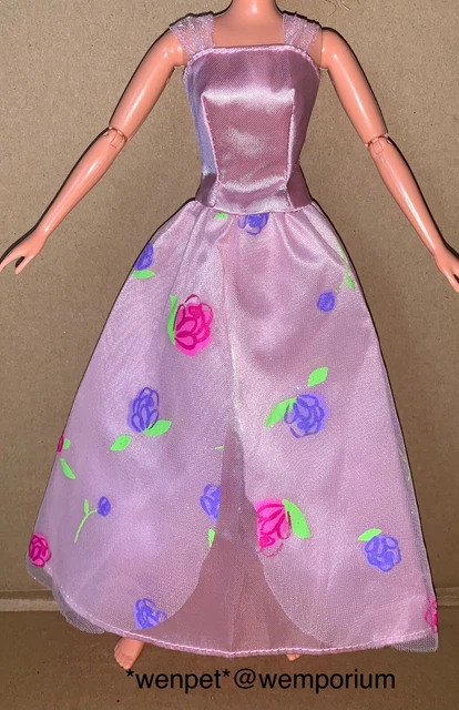 Barbie Doll Vintage Clothes Rose Princess Pink Flowers Print Ball Gown Dress £599 Picclick Uk