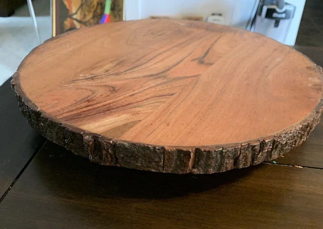 RARE WOOD BARK-EDGE Hardwood Lazy Susan Round Spinning Tray Made India ...