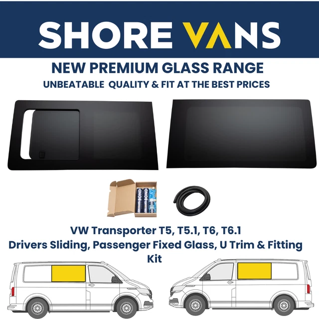 VW T5 T6 Window Glass Driver Sliding & Passenger Fixed INC FITTING KIT ...