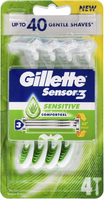 GILLETTE SENSOR 3 Sensitive 4 Disposable Razors 4 Pack, $11.38 ...