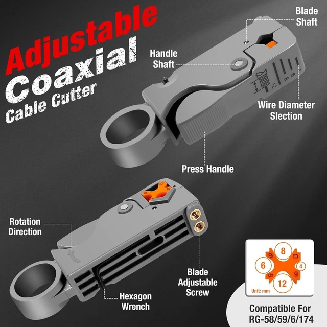 COAXIAL CABLE CRIMPER for RG59, RG6, 3-In-1 Coax Cable Repair Kit with ...
