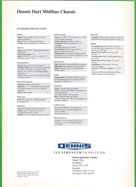 DENNIS - DART Midibus Chassis - Dimensions & Specifications Sheet - c ...