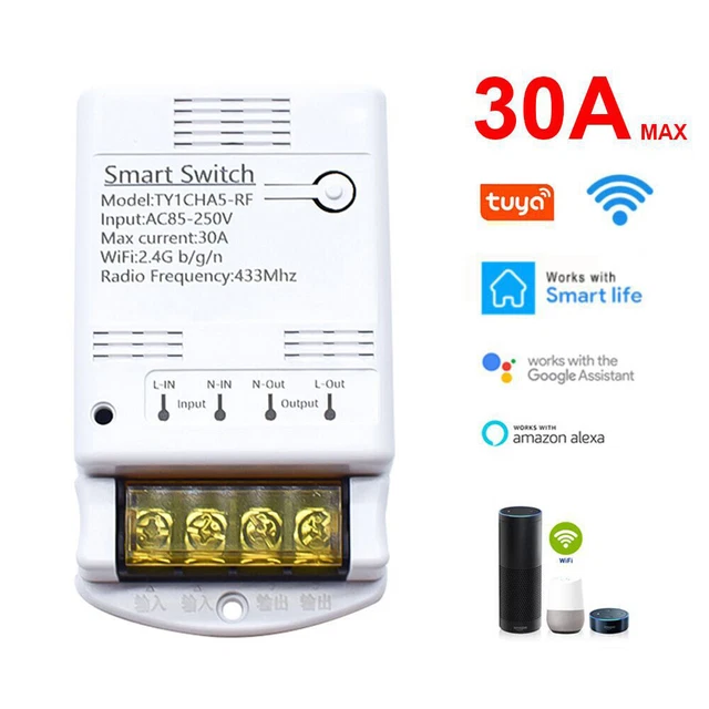 30A TUYA WIFI RF White Smart Switch Module Wireless AB Remote Control ...