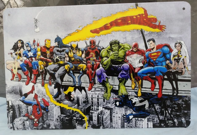 SUPER HEROS METAL Sign Spider Man Marvel DC Comic Book Avenger Girder ...