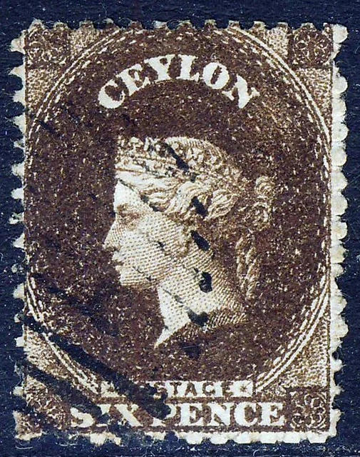 CEYLON QUEEN VICTORIA 1862 Six Pence Brown NO WATERMARK Perf 13 SG 41 ...