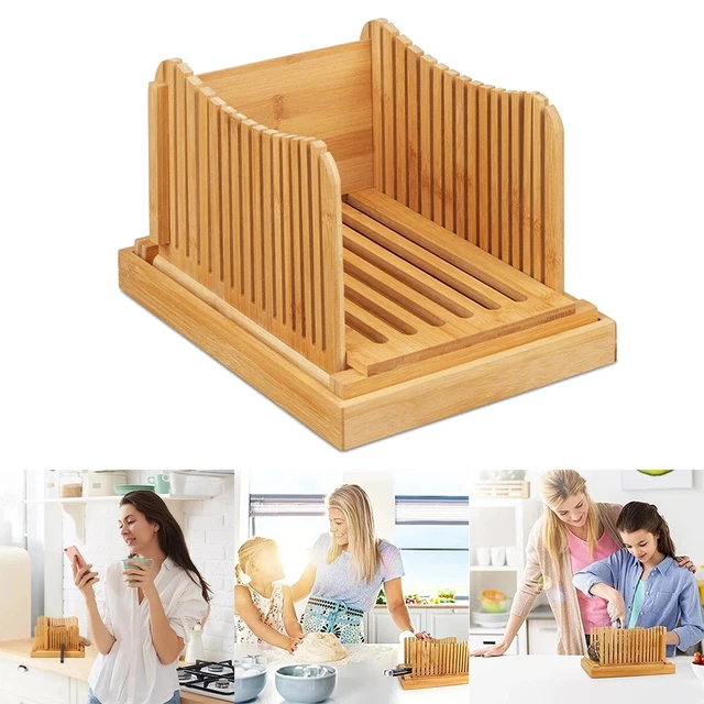 BAMBOO BREAD SLICER Guide Loaf Cutting Slicing Wooden Board Holder ...