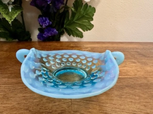 FENTON HOBNAIL OPALESCENT Blue Glass Candy Dish Vintage Baby Blue ...