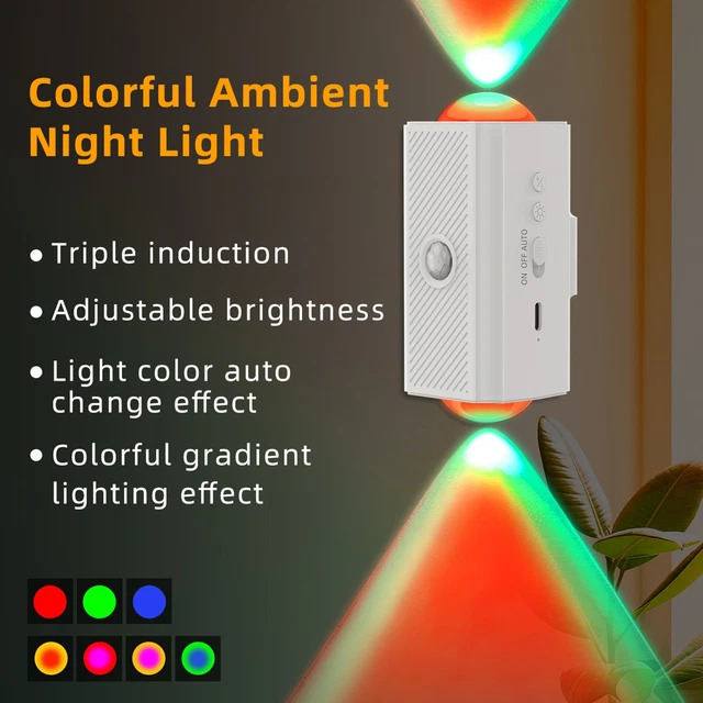 RECHARGEABLE RGB LED Night Lights Motion Sensor Wall Lamp Magnetic Wall ...