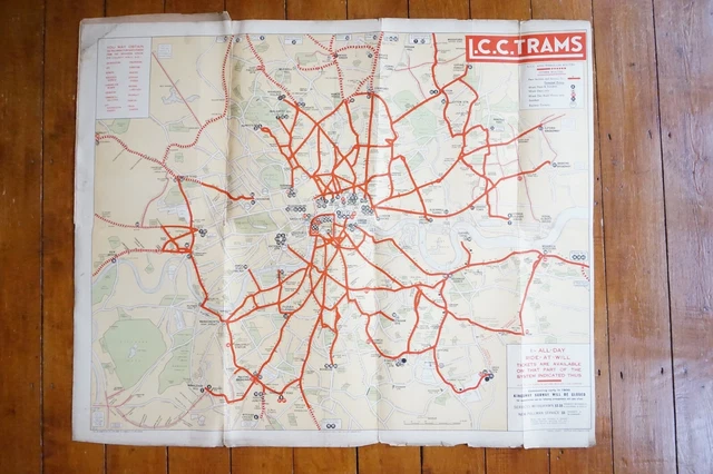 1929 ORIGINAL LCC Trams Large Poster Map of London - Tube Railway ...