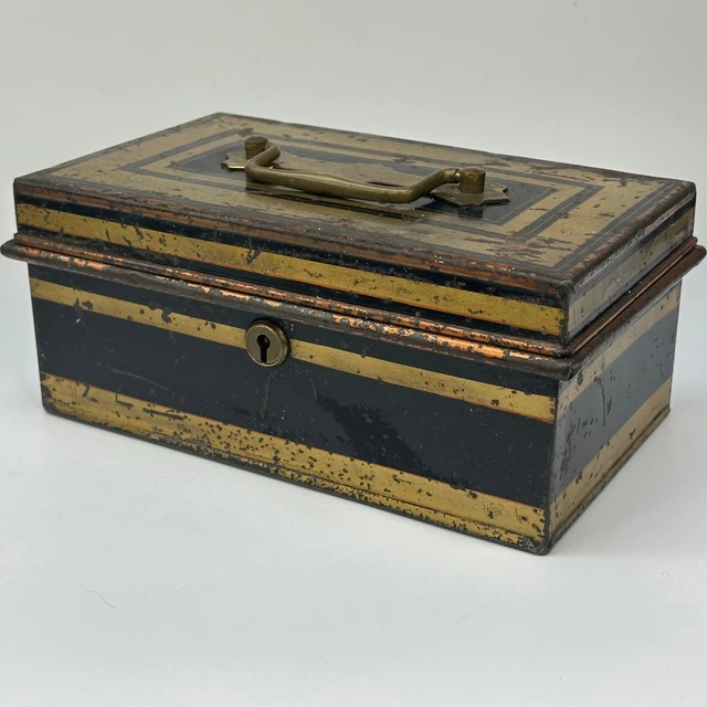 ANTIQUE MADE IN Great Britain Victorian Painted Metal Cash Box With ...