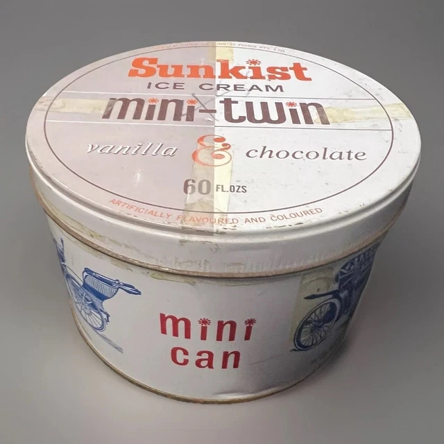 VINTAGE SUNKIST VANILLA & Chocolate Ice Cream Tin Mini-Twin 60 FL.OZS ...