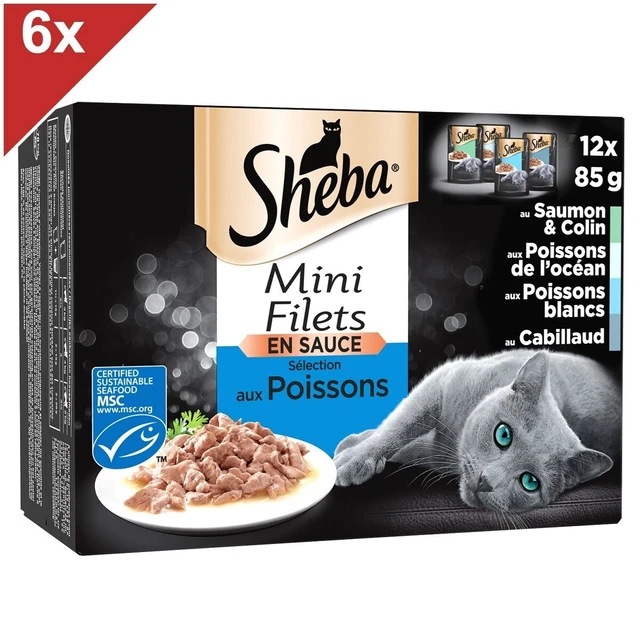 SHEBA MINI FILETS 72 Sachets fraîcheur coffret océan sauce pour chat ...