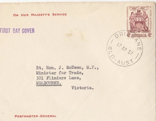 STAMP 4D RESPONSIBLE Government South Australia OHMS cachet FDC to J ...