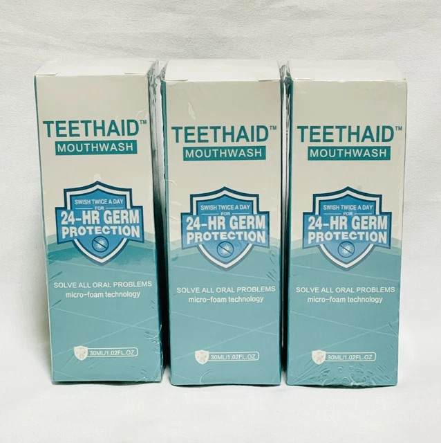 (3) TEETHAID MOUTHWASH Micro-Foam Technology 24-HR Germ Protection 1 ...