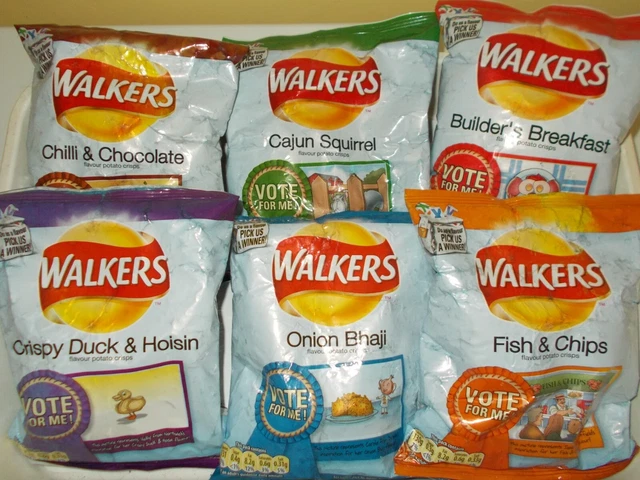 WALKERS RETRO CRISPS - 'Do Us A Flavour' Finalists 2009 - Full Set £34. ...