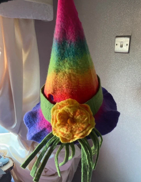 RAINBOW WITCH HAT Colourful Felt Magick Fancy Dress Halloween Wiccan ...