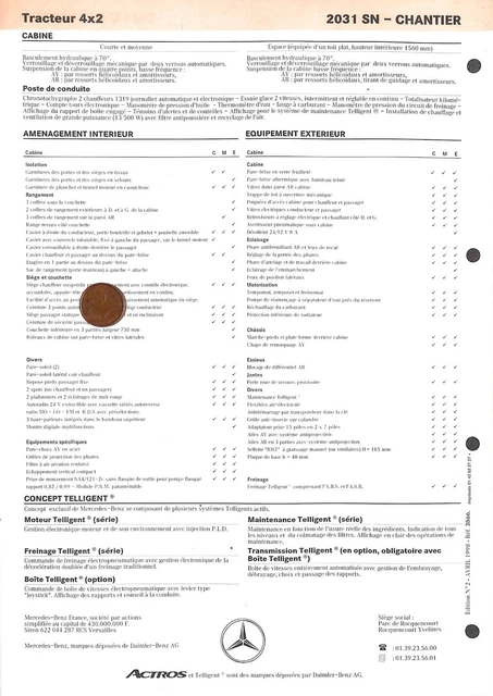 MERCEDES-BENZ / DATA sheet / actros / tractor 4x2 2031 sn from 04/98 £6 ...