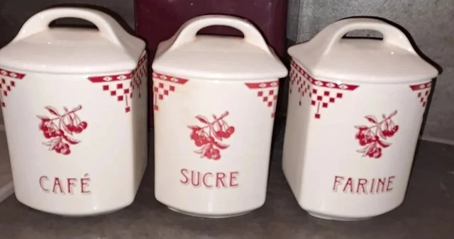 POTS À ÉPICES vintage le comptoir de famille France FARINE CAFÉ SUCRE H 16,5 cm EUR 29,00 ...