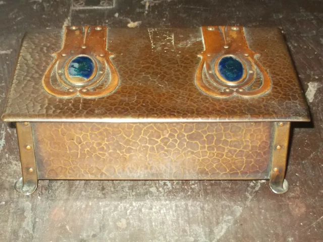 ARTS & CRAFTS 'Cambray Ware' Hammered Copper & Enamel Box c.1910 ...