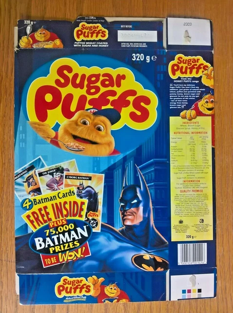QUAKER SUGAR PUFFS complete empty cereal box packet: Legends of Batman ...