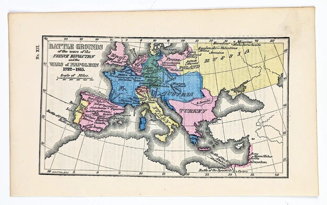 1855 EUROPE NAPOLEONIC Wars Map French Revolution 1792-1815 France ...