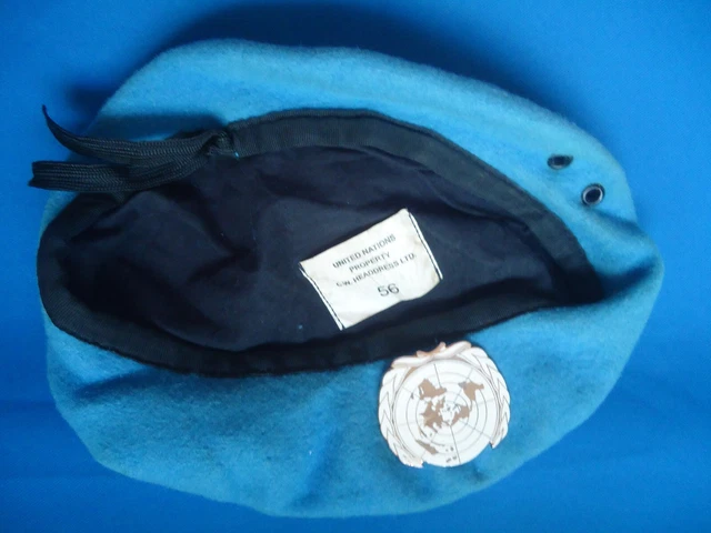 ORIGINAL UN UNO Army Military Used Blue Beret & Emblem Insignia $40.00 ...