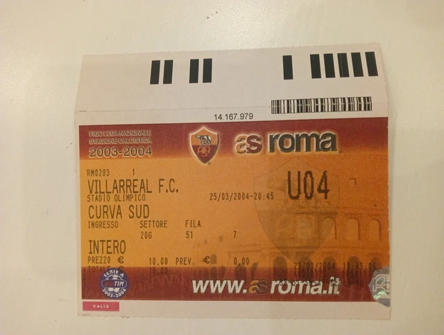 ENTRADA BIGLIETTO TICKET Stadio Calcio Roma Villareal coppa UEFA 2003 ...