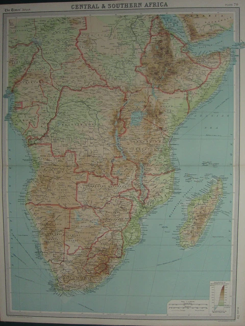 1920 LARGE MAP ~ Central & Southern Africa Cape Colony Madagascar ...
