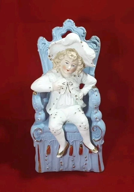 ANTIQUE BISQUE PORCELAIN German Figurine Young Boy Figurine In Blue ...