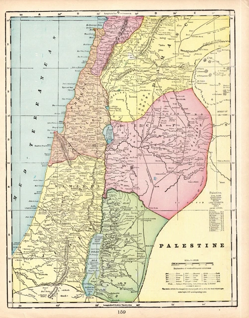 1900 ANTIQUE PALESTINE Map George Cram Atlas Map of Palestine 1031 £16. ...