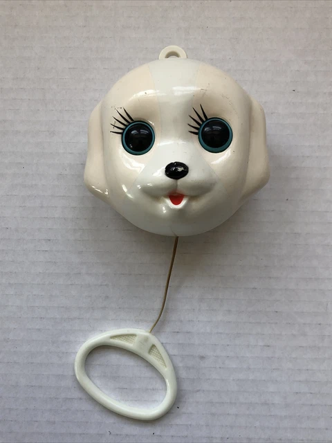 VINTAGE SANKYO MUSICAL Pull-String Baby Toy Dog Moving Eyes Japan 1970 ...
