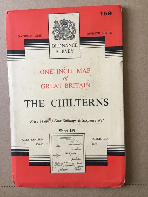 VINTAGE ORDNANCE SURVEY 1" Inch Map The Chilterns Sheet 159 Seventh ...