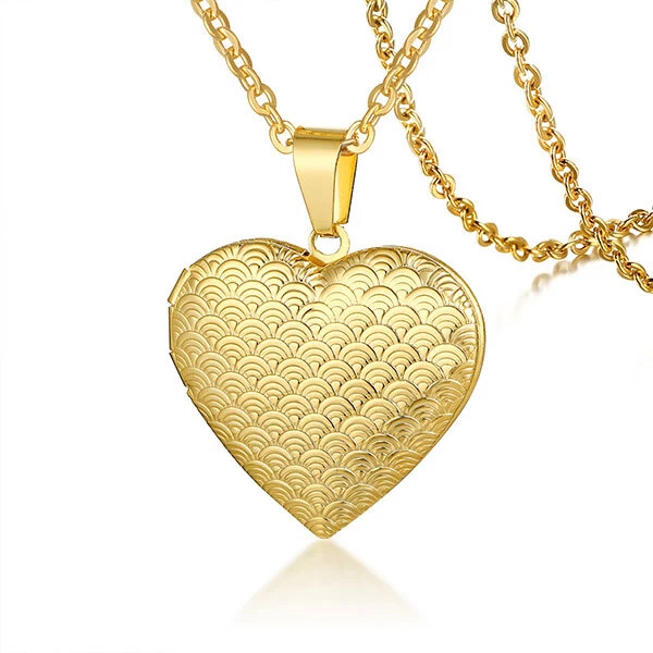 HERZ MEDAILLON Foto Kette Edelstahl gold Anhänger zum Öffnen Geschenk Freundin EUR 11,90 ...