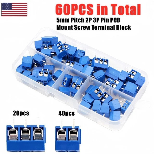 60PCS KF301-2P/3P PCB Mount Screw Terminal Block Connector 2/3Pin 5mm ...